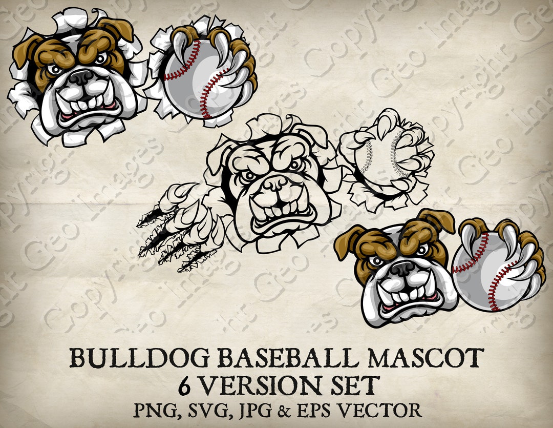 Bulldog Dog Holding Baseball Ball in Claw Mascot Bulldogs Face Cartoon ...