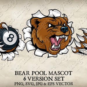 Bear Grizzly Pool Billiards 8 Billiard Ball Claws Mascot Bears Logo ...