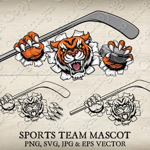 Tiger Hockey Mascot Tigers Logo Cartoon. 16 Versions. Holding Ice ...