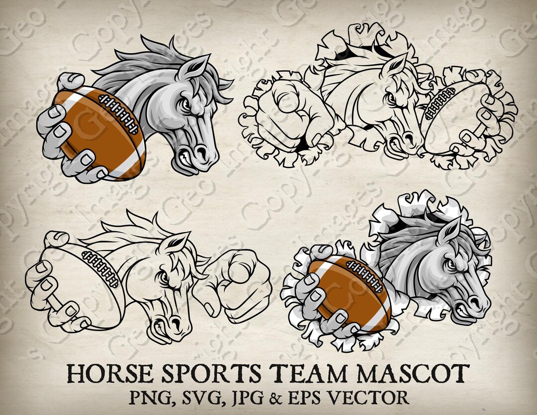 White Horse Football Mustang Bronco Stallion Holding Ball Sports Team ...