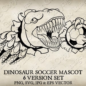 Dinosaur T Rex Raptor Holding Soccer Football Ball in Claw Mascot Logo ...