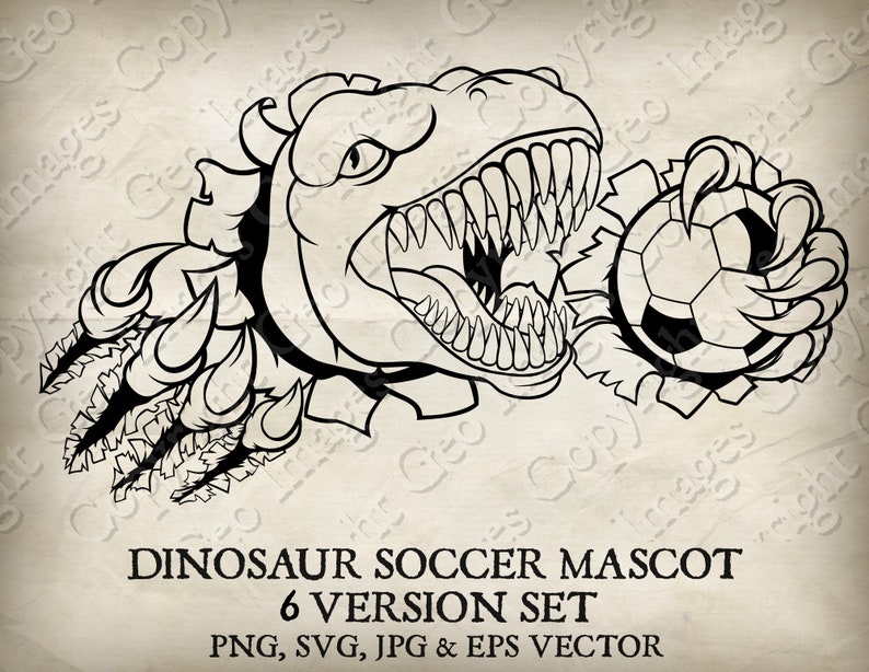 Dinosaur T Rex Raptor Holding Soccer Football Ball in Claw Mascot Logo ...