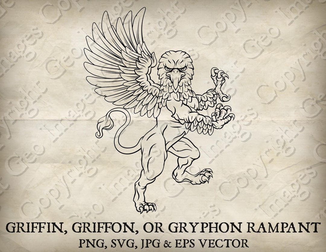 Griffin, Gryphon, Griffon Standing Rampant Heraldic Crest Coat of Arms ...