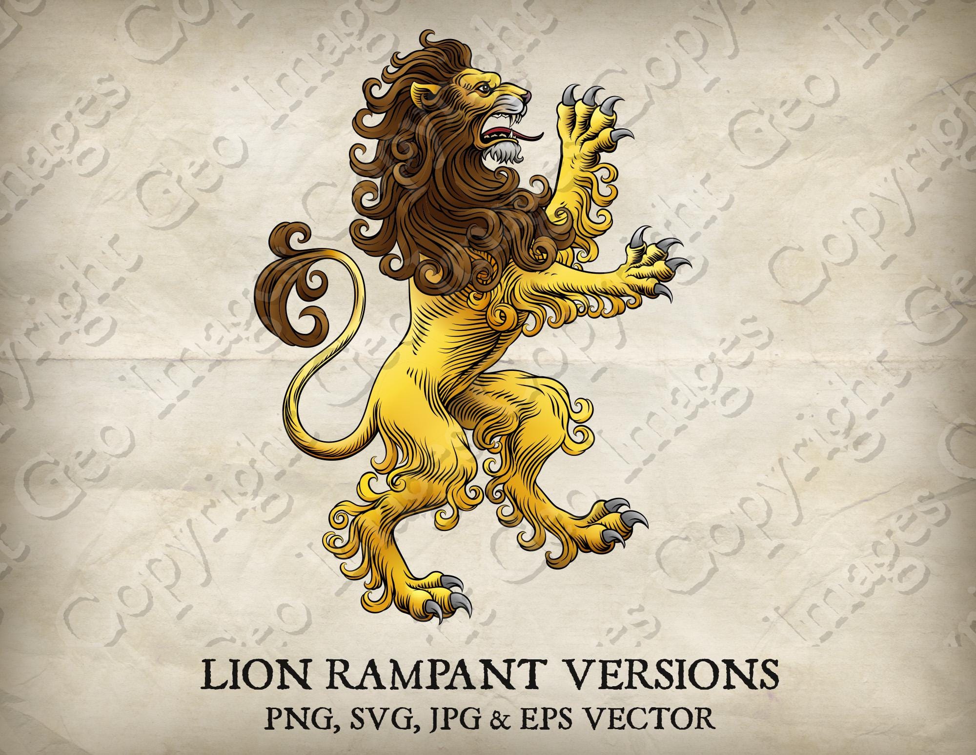 Lion Standing Rampant on Hind Legs Heraldic Crest Coat of Arms Heraldry ...