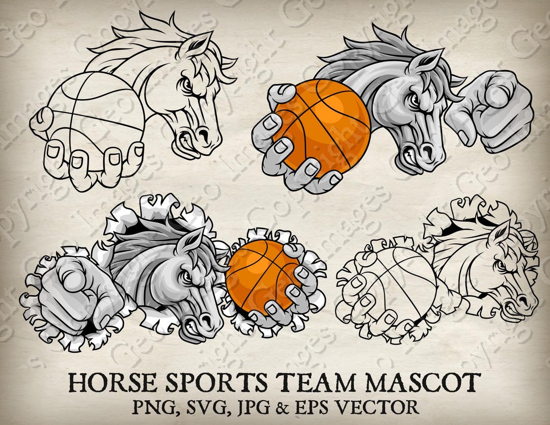 White Horse Basketball Mustang Bronco Stallion Holding Ball Sports Team ...