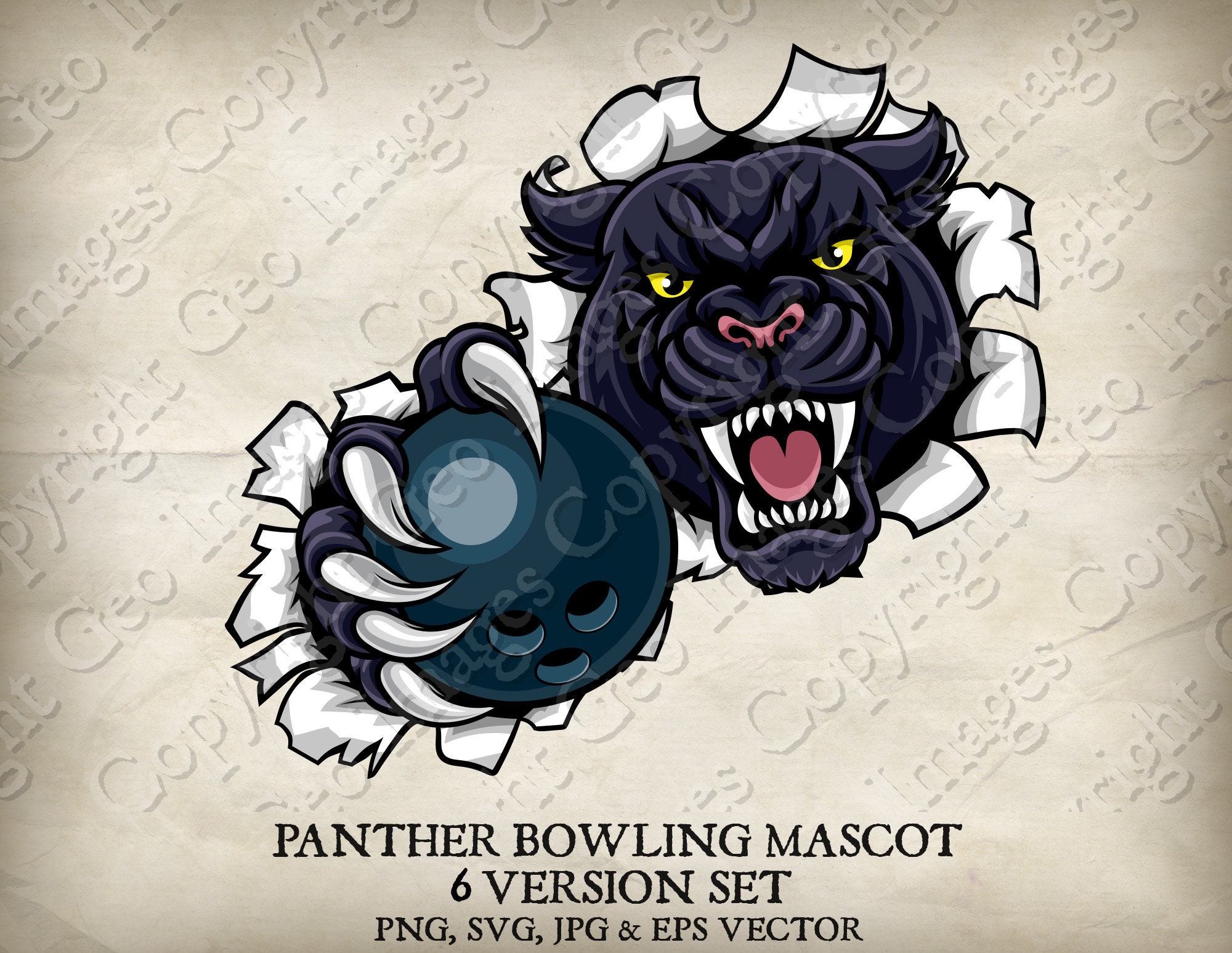 Panther Holding Bowling Ball Mascot Jaguar Panthers Logo Cartoon. 6 ...