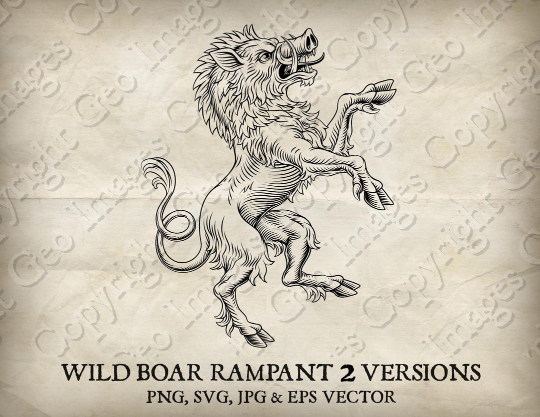 Wild Boar Pig Razorback Warthog Hog Rampant Hind Legs Heraldic Family ...