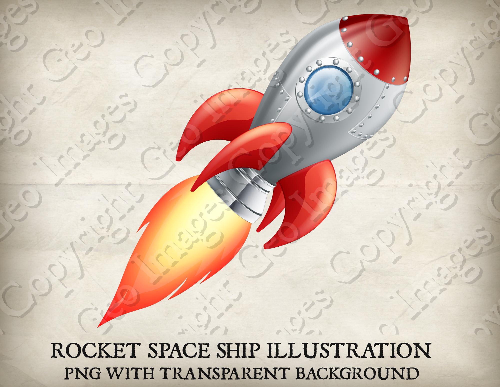 Rocket Space Ship or Spaceship. Red and Silver Cute Rocketship, Booster ...