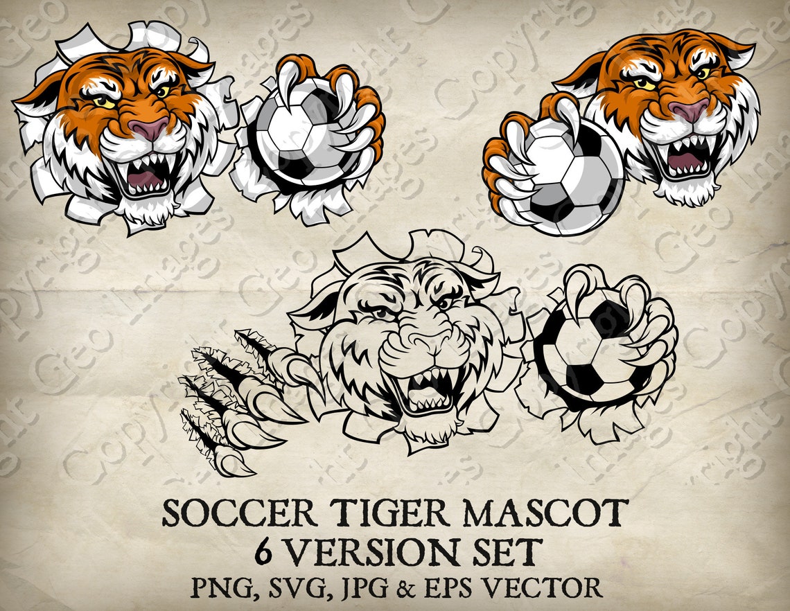 Tiger Holding Soccer Football Ball in Claws Mascot Tigers Logo Cartoon ...