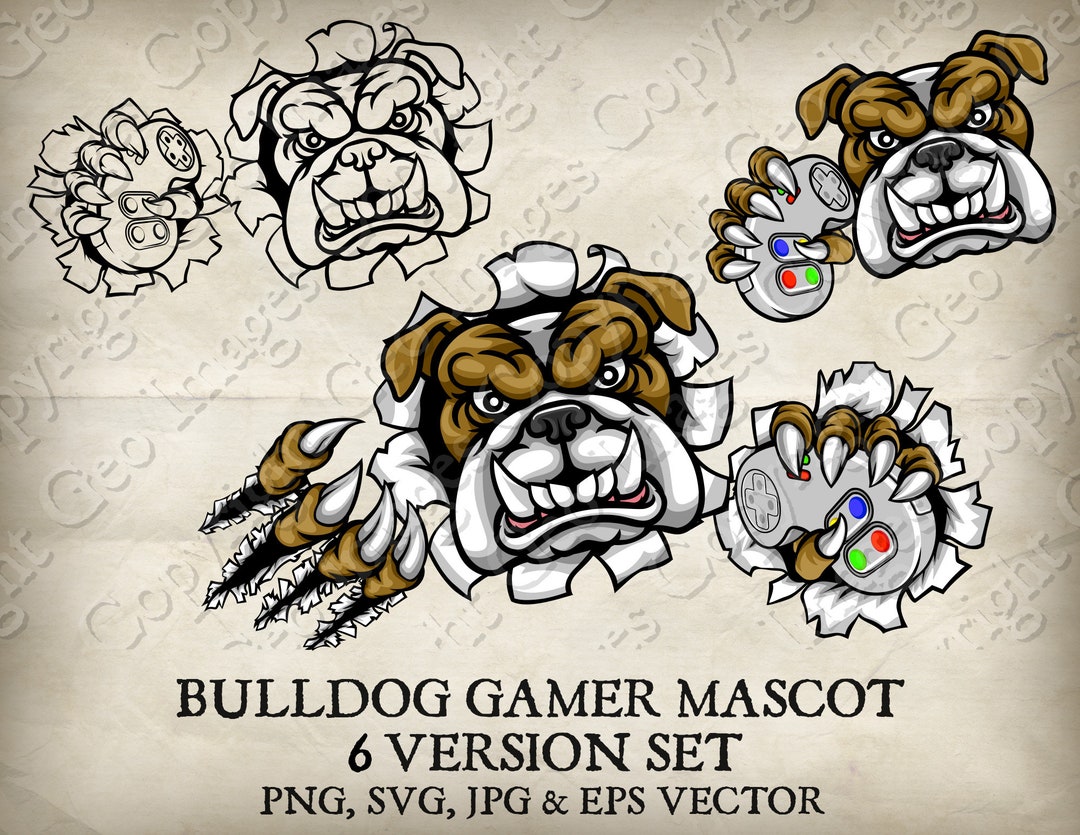 Bulldog Dog Gamer Holding Video Game Controller Cartoon Logo 6 Versions ...
