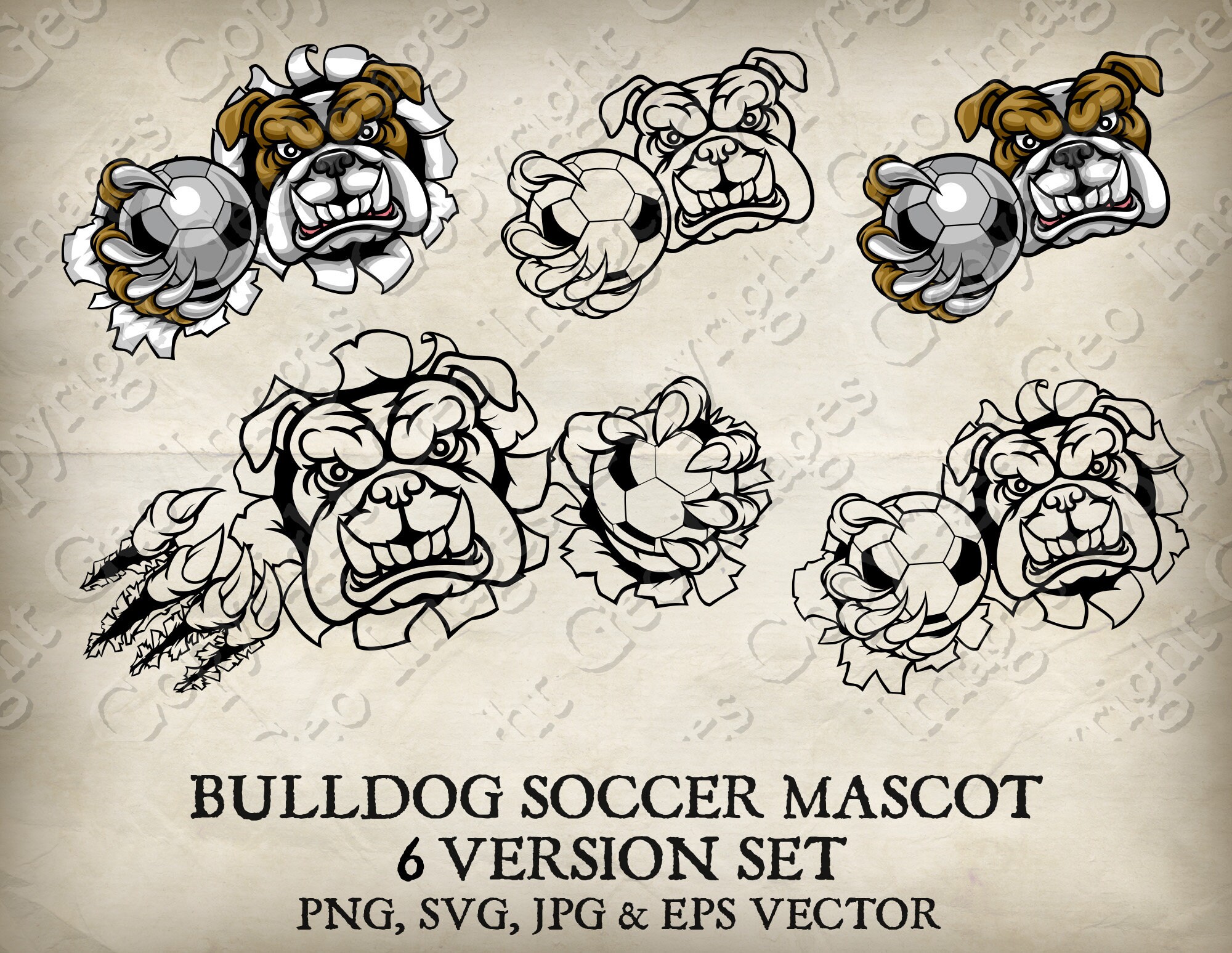 Bulldog Dog Holding Soccer Football Ball in Claw Mascot Bulldogs ...