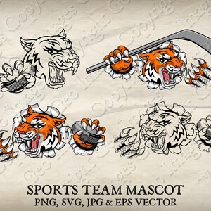 Tiger Hockey Mascot Tigers Logo Cartoon. 16 Versions. Holding Ice ...