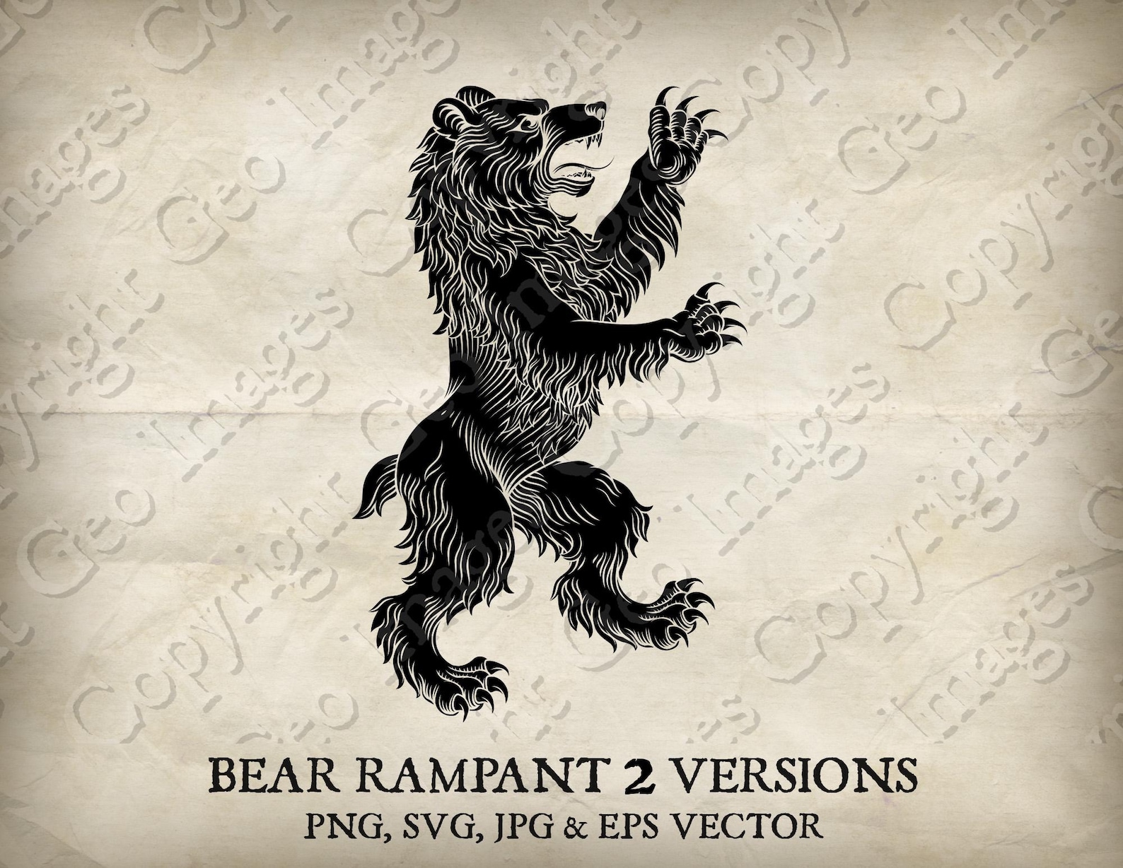 Bear Grizzly Standing Rampant on Hind Legs Heraldic Family Crest Coat ...