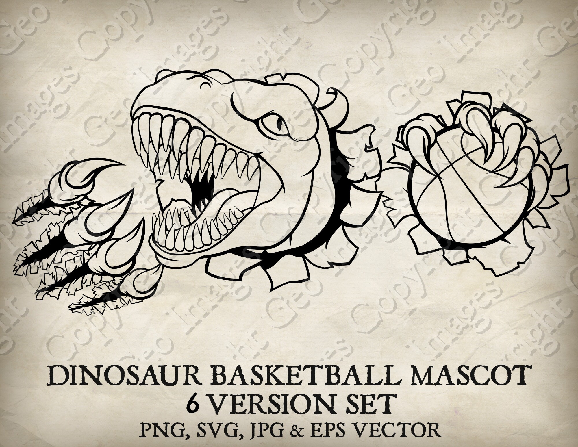 Dinosaur T Rex Raptor Holding Basketball Ball in Claw Team Mascot Logo ...