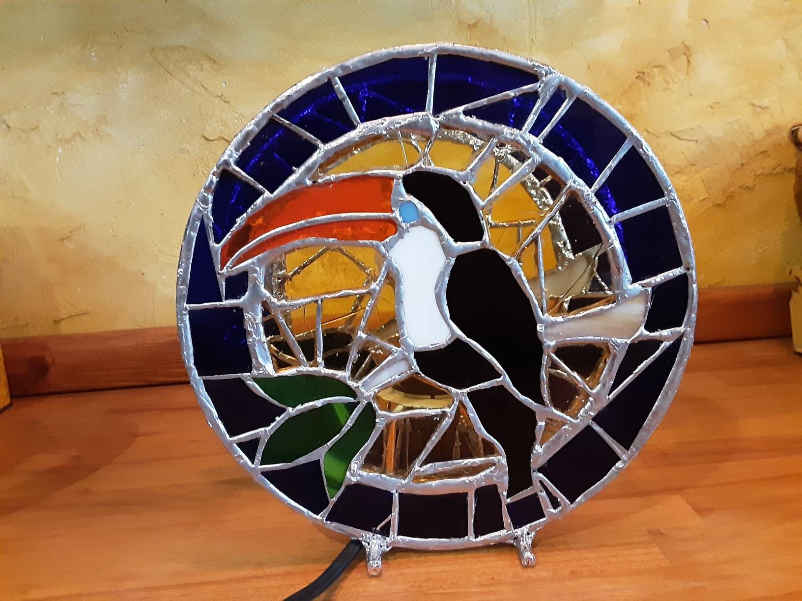 Handmade Mood Lamp in Tiffany Stained Glass Toucan Pattern for a Unique ...