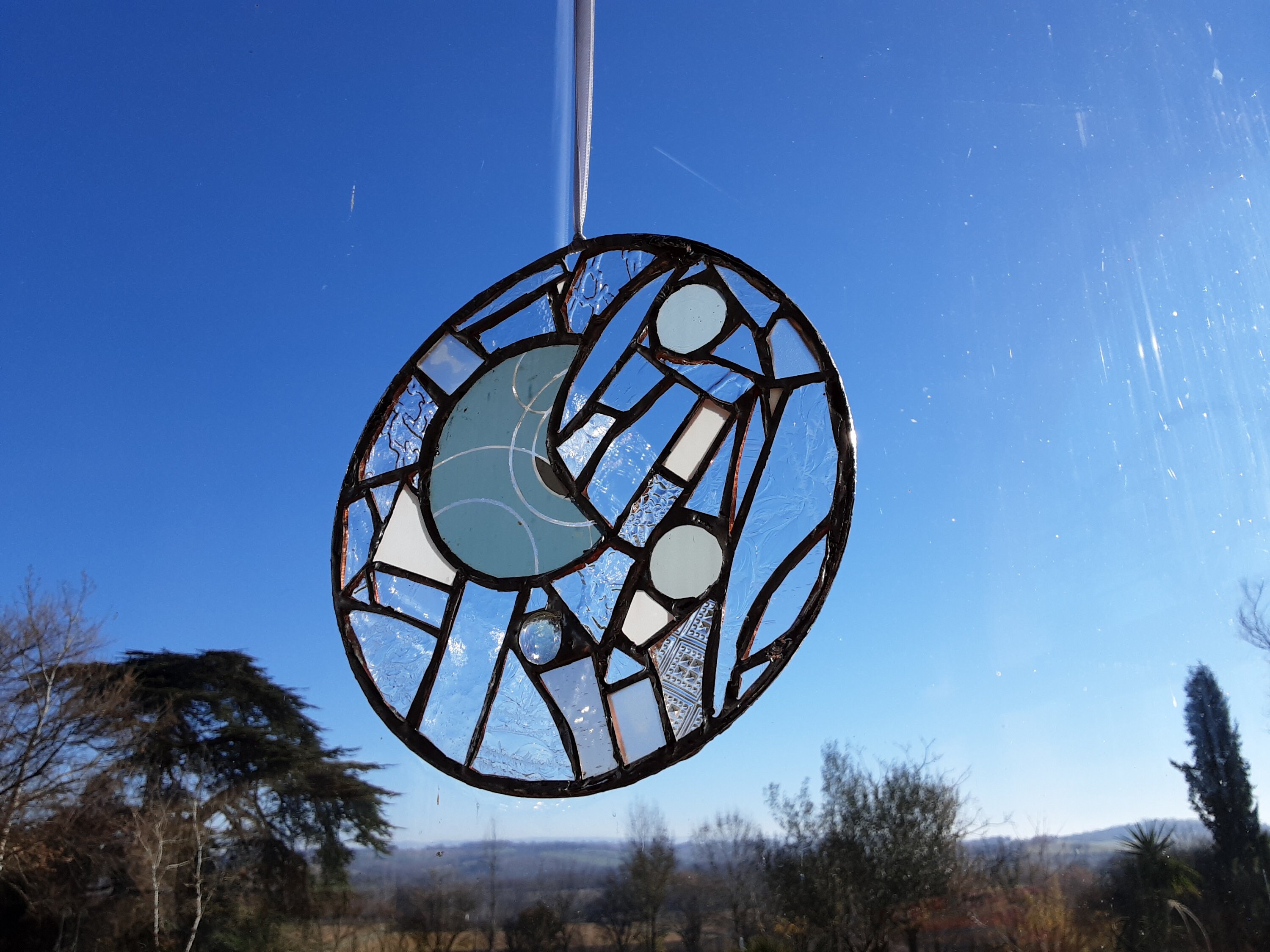 Round Transparent Stained Glass Window to Hang Unique and Original Gift ...