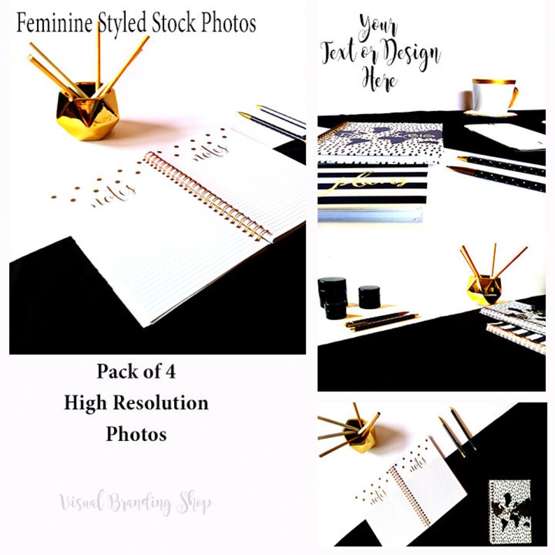 Desk Styled Photos | Feminine Styled Stock Photos| Gold Black & White ...
