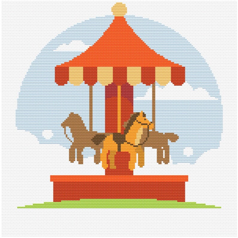 Horse Merry Go Round Carousel Beginners Cross Stitch Pattern PDF Download - Etsy