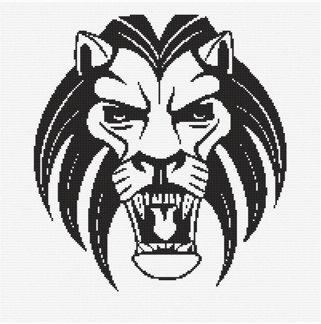 Roaring Lion Head Silhouette Beginners Cross Stitch Pattern PDF ...