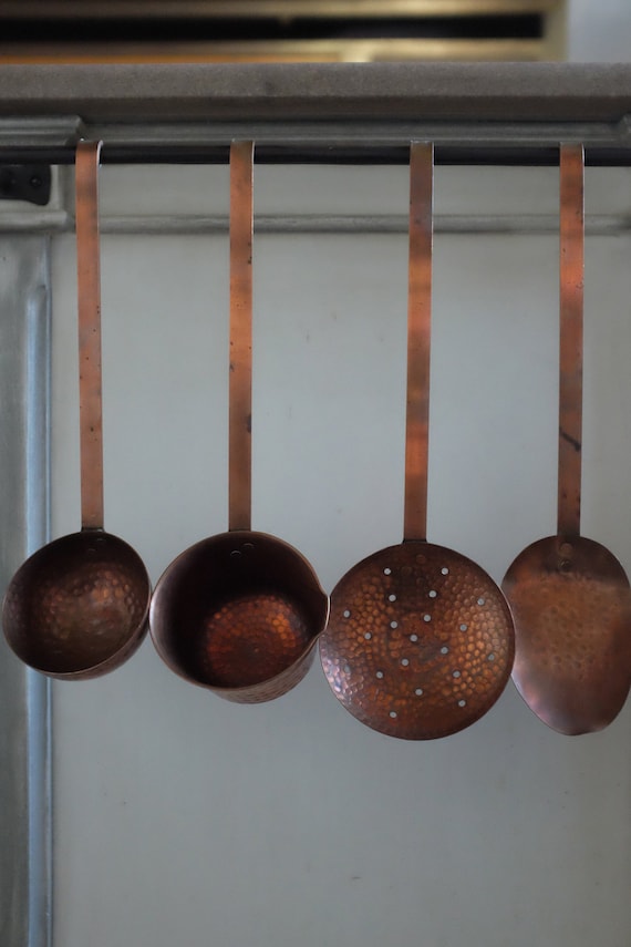 Vintage Kitchen Hammered Copper Ladles Set | Etsy