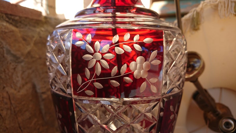 Antique Bohemian Crystal Table Lamp Made of Red Ruby Cut Crystal Glass ...