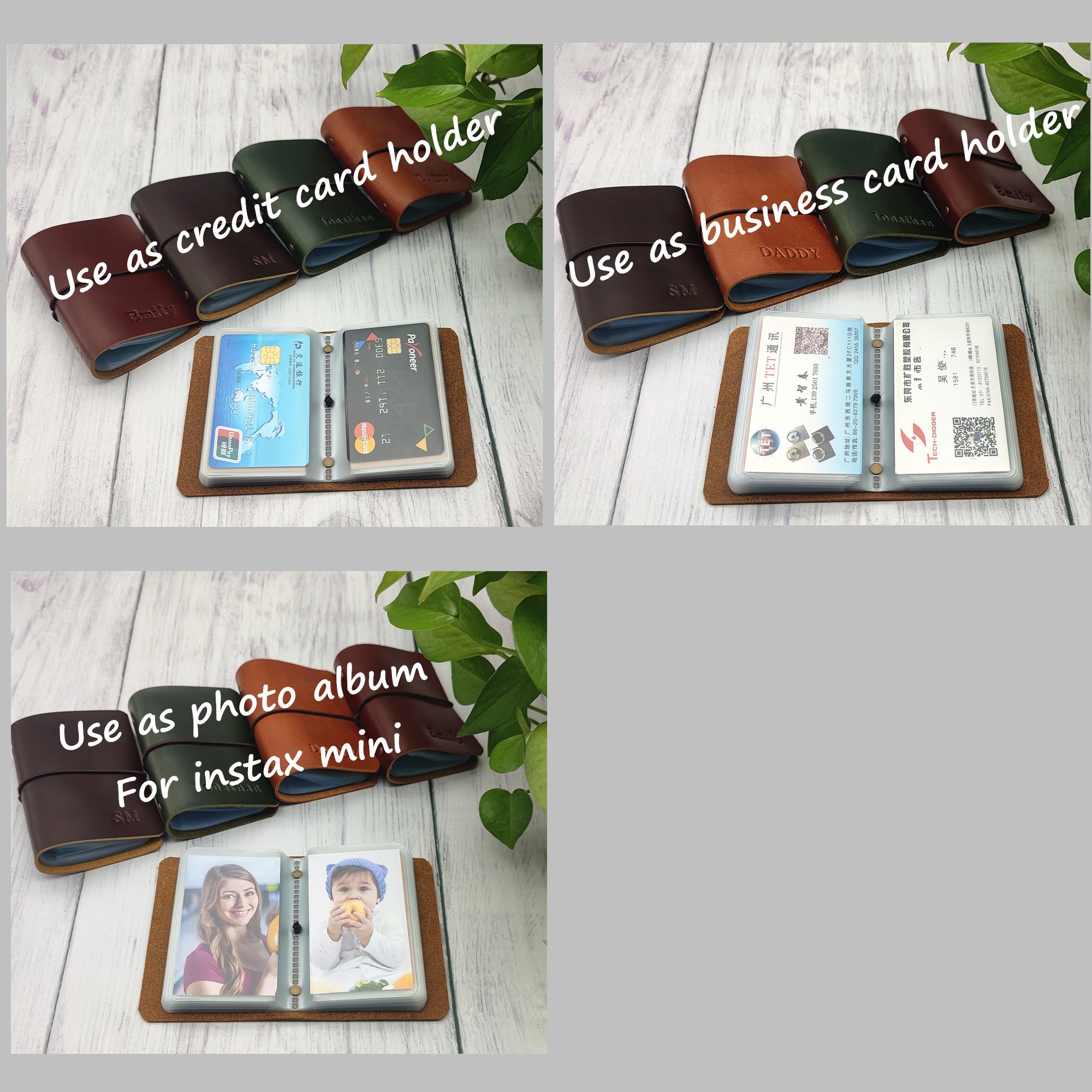 Personalized Leather Credit Card Holder, Business Card Wallet, Instax ...