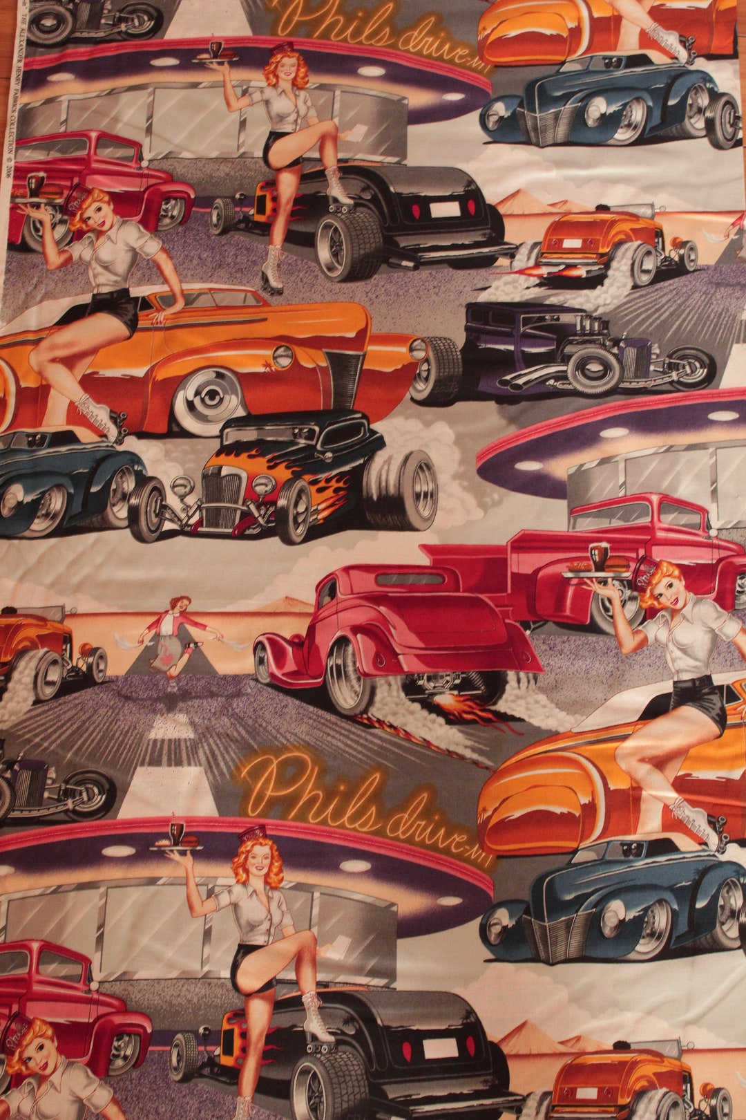 Alexander Henry 50's Retro Phils Drive in Pinup Girls Print Quilting ...