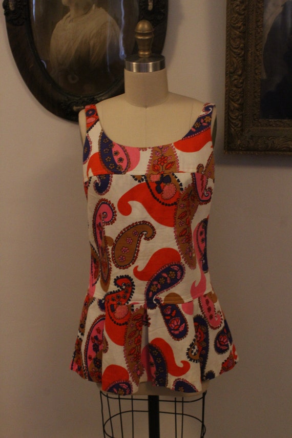 1960’s Paisley Elizabeth Stewart Bikini Top and Beach… - Gem
