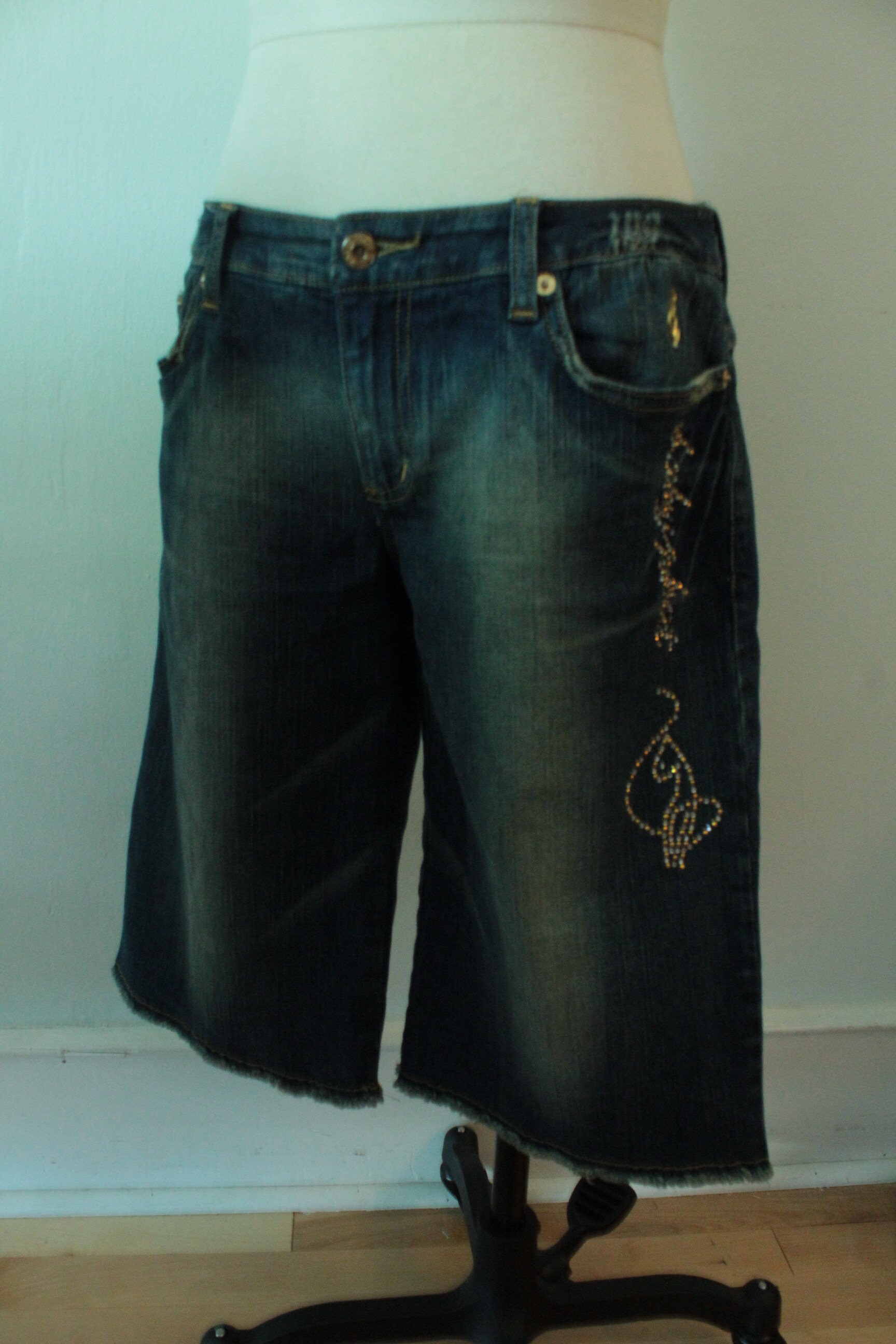 1990’s Rhinestoned Baby Phat Denim Capris — Pincushion Costuming