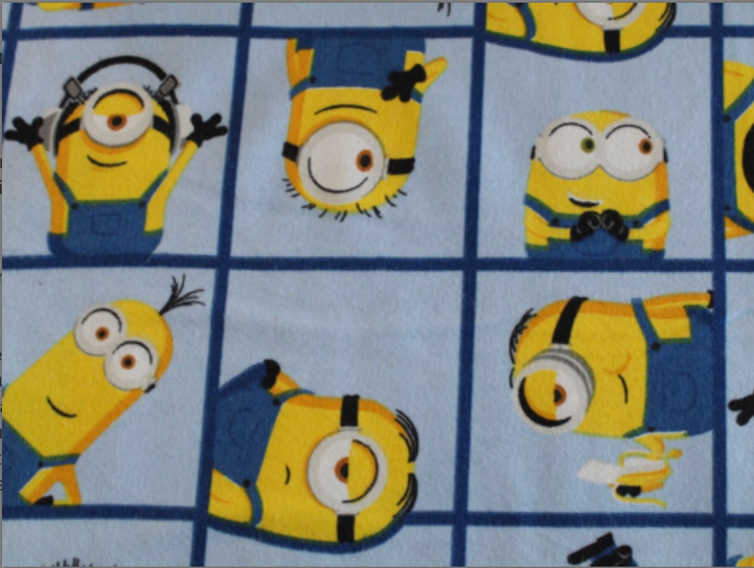 Light Blue Minions Flannel Grid Squares Print Cotton Flannel Fabric - Etsy