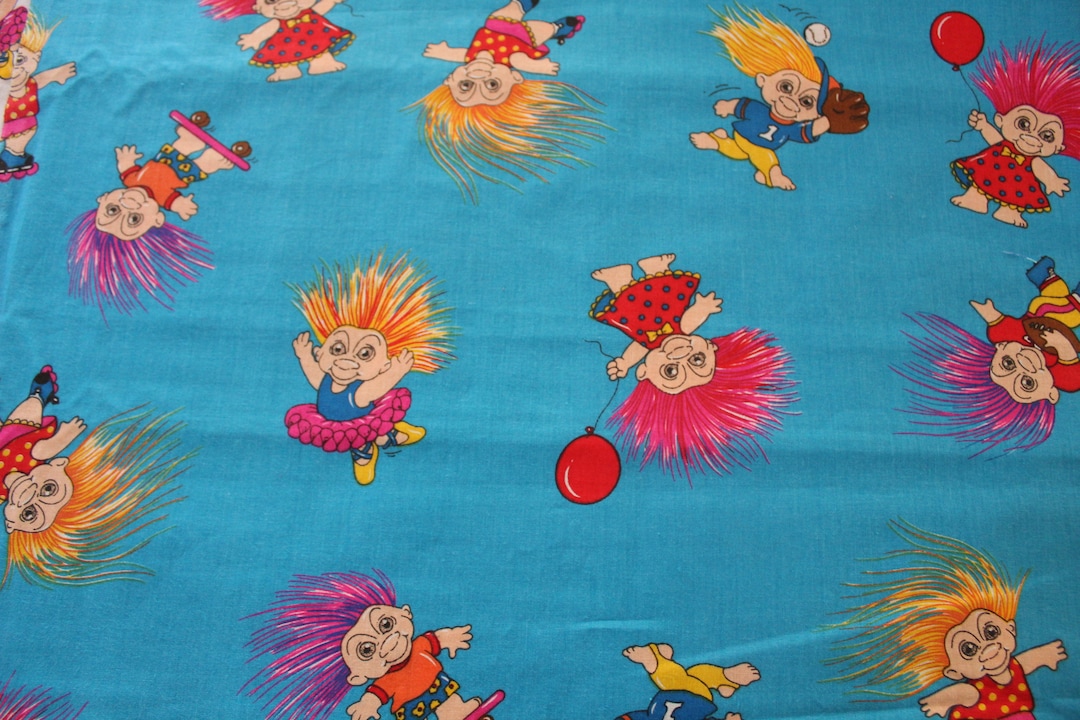 Vintage Blue California Trolls Fabric 1990s Marcus Brothers Troll Doll ...