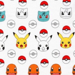 Robert Kaufman Pokemon Pikachu Bulbasaur Charizard White Quilting ...