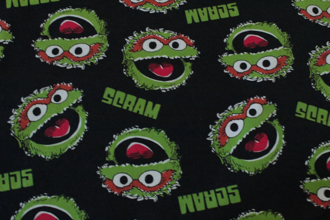 Sesame Street Oscar Scram Black Cotton Flannel Fabric Full Yd Half Yd ...