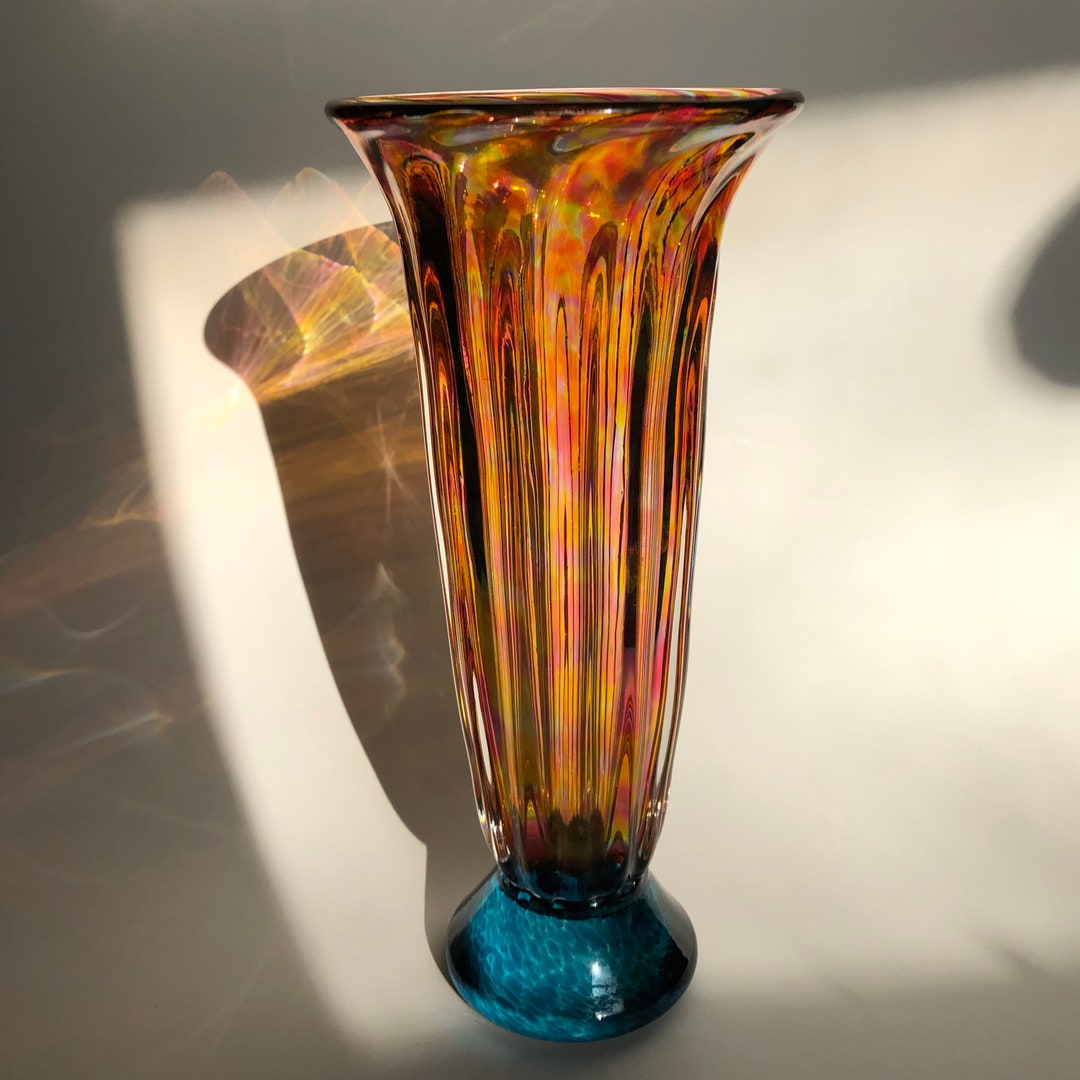 Hand Blown Multi Colored Art Glass Vase Signed by Artist - Etsy