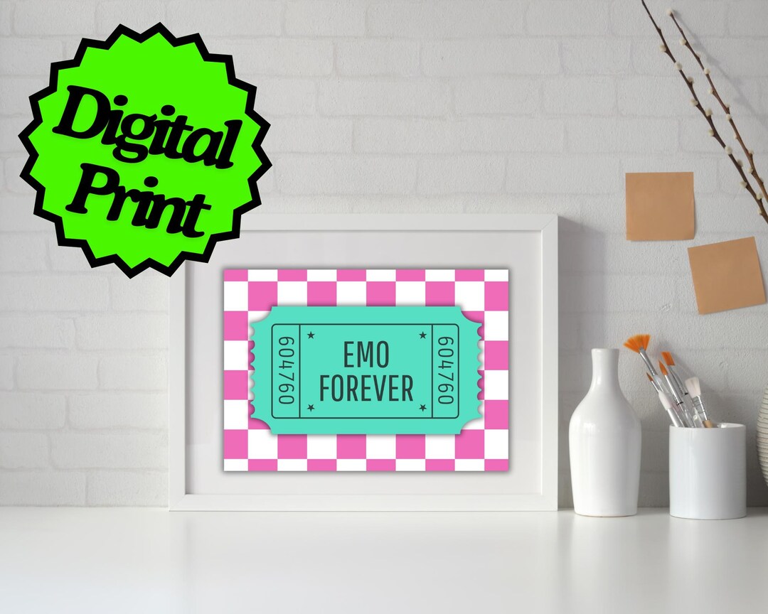 Emo Forever - Gig Ticket Digital Art Poster, Not a Phase, Checkerboard ...