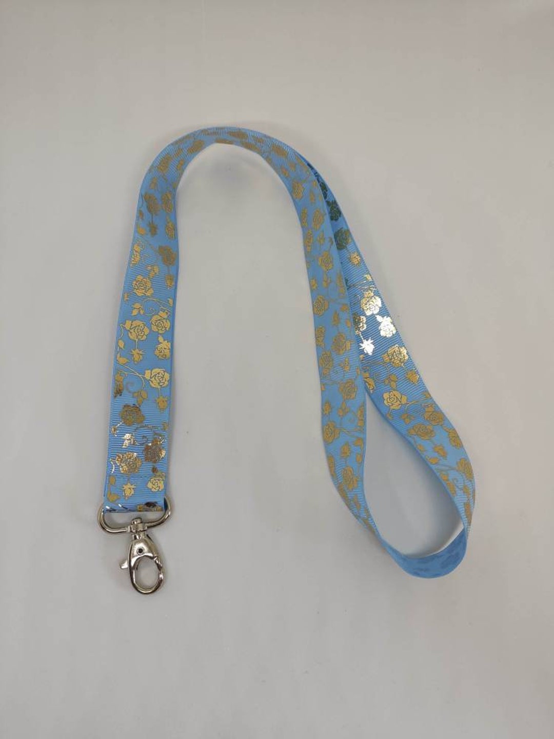 Light Blue Badge Lanyard With Shiny Silver Flower - Etsy