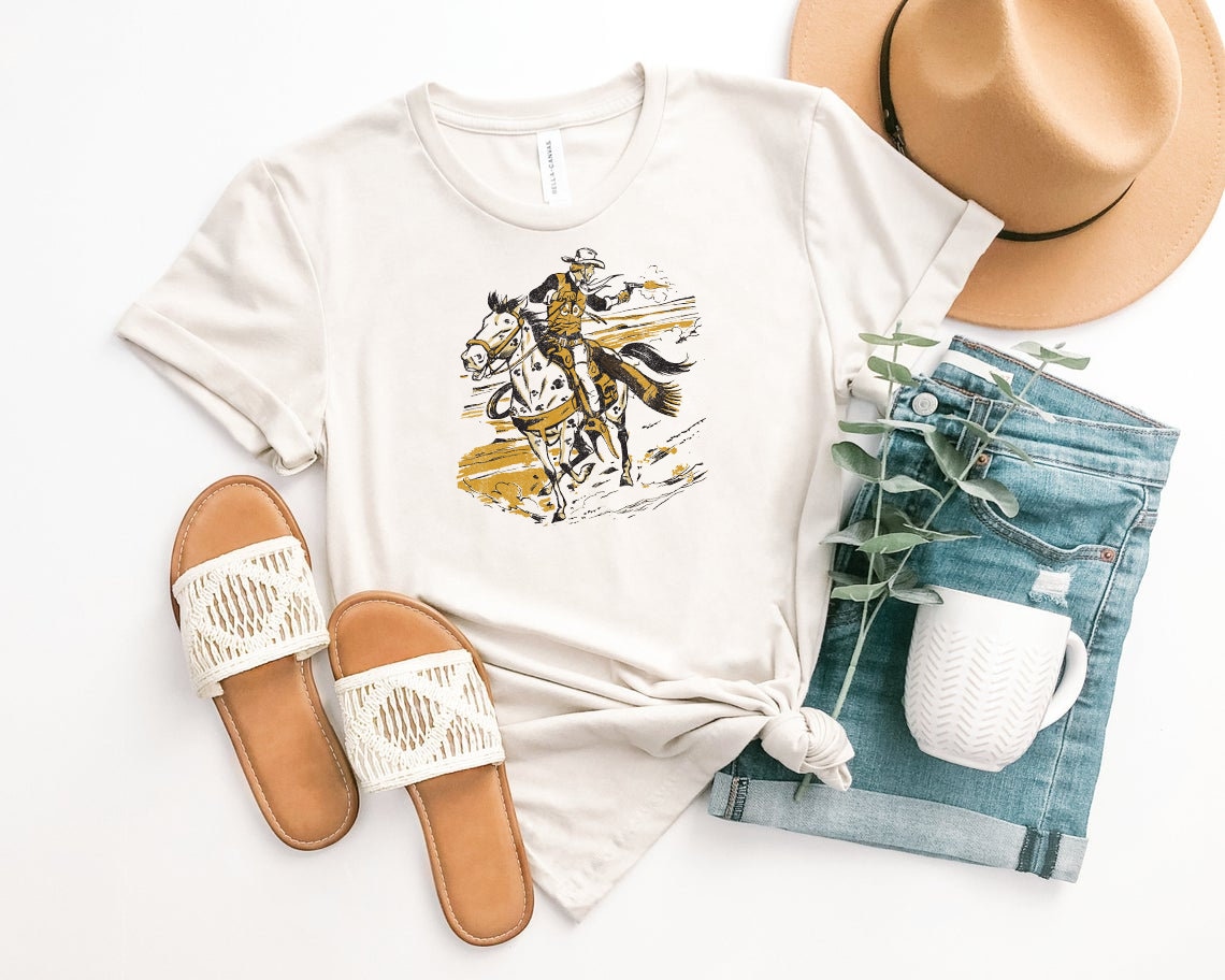 Cowboy Vintage Cowgirl Bang Bang Country Girl Westerner Horse Shoot T ...