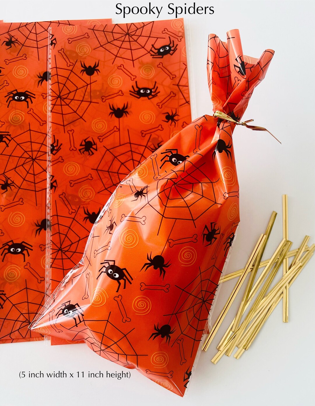 10 Orange Spider Bags, Large Cellophane Bag, Halloween Party Bag, Trick ...