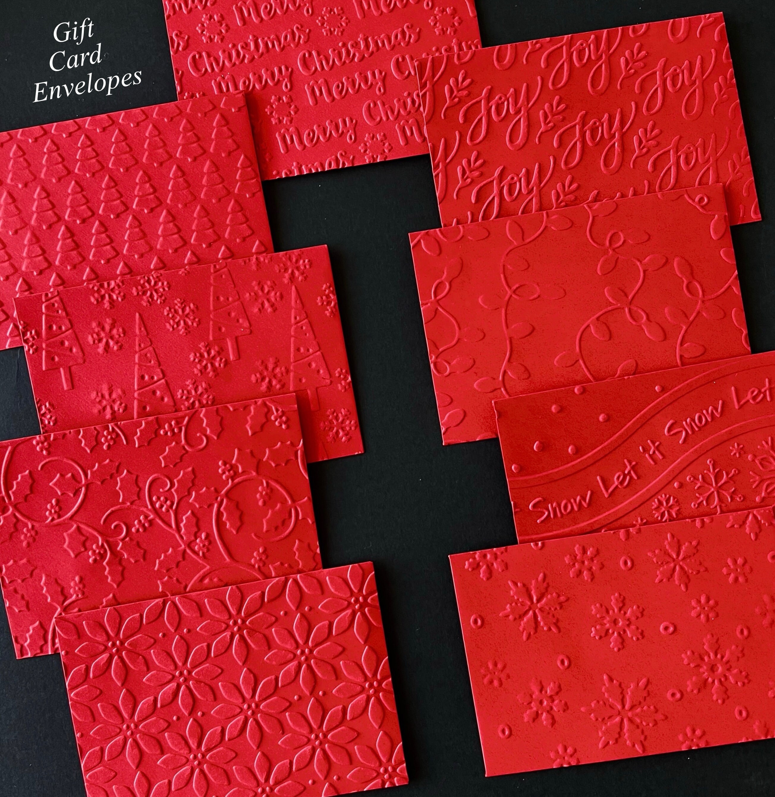 10 Mini Red Envelopes, Gift Card Holder, Embossed Xmas Envelope ...