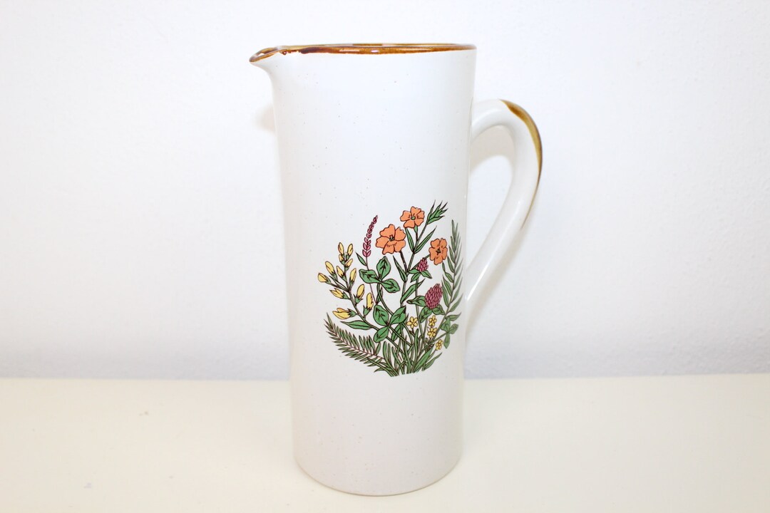 Slim Jug With Field Flower Motif | Ceramic Vintage - Etsy