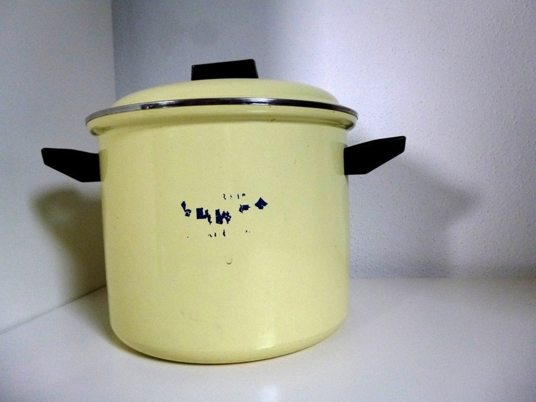 Large Enamel Pot With Lid Vintage - Etsy