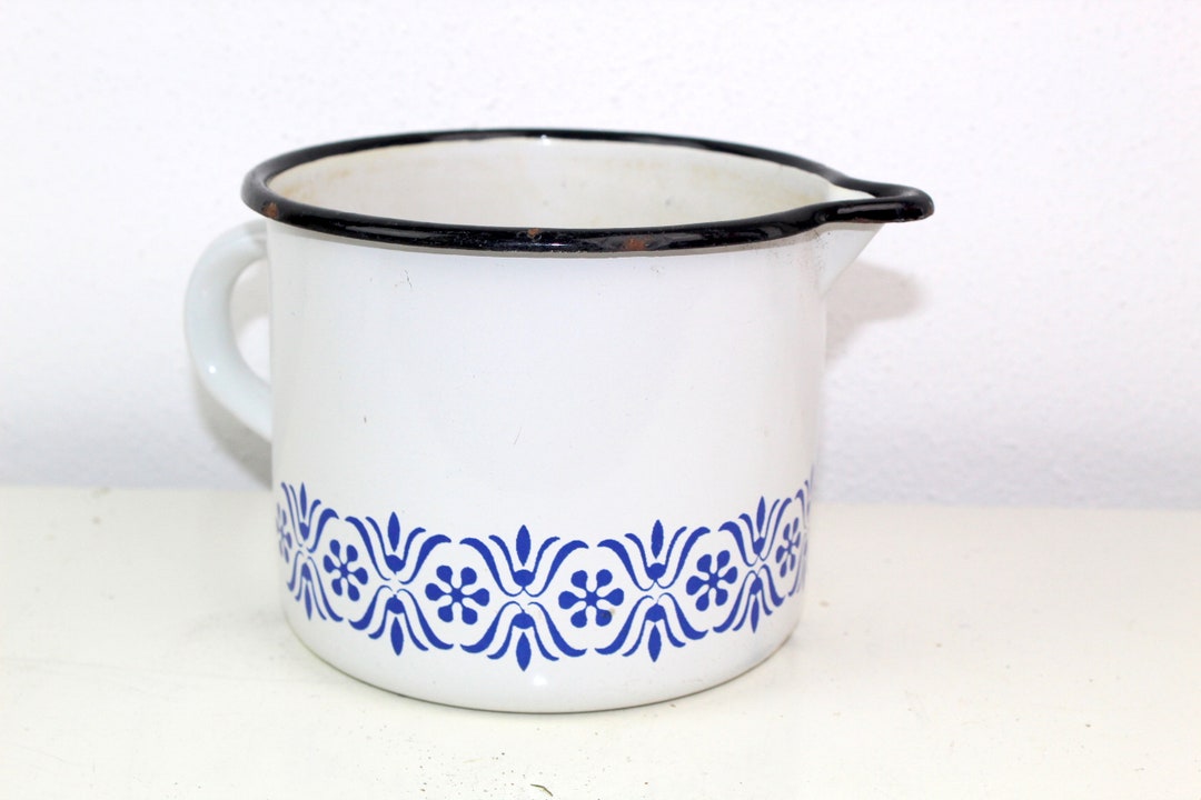 Vintage Milk Pot | White With Blue Border - Etsy