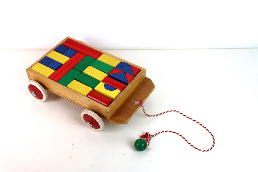 Pull-along Wagon With Wooden Blocks Vintage - Etsy