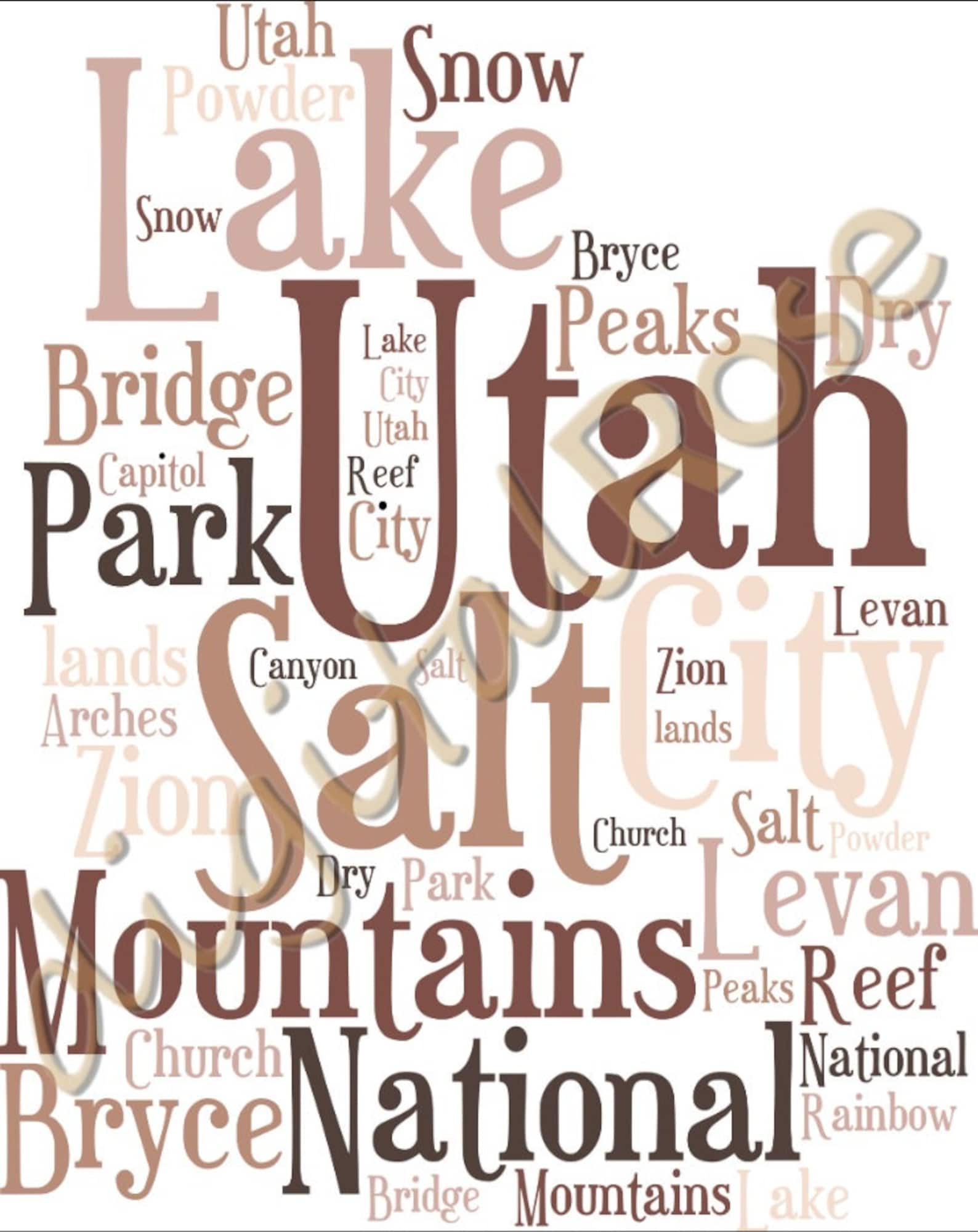 Digital US States, Utah - Word Cloud Art, Wordle, Word Cloud ...