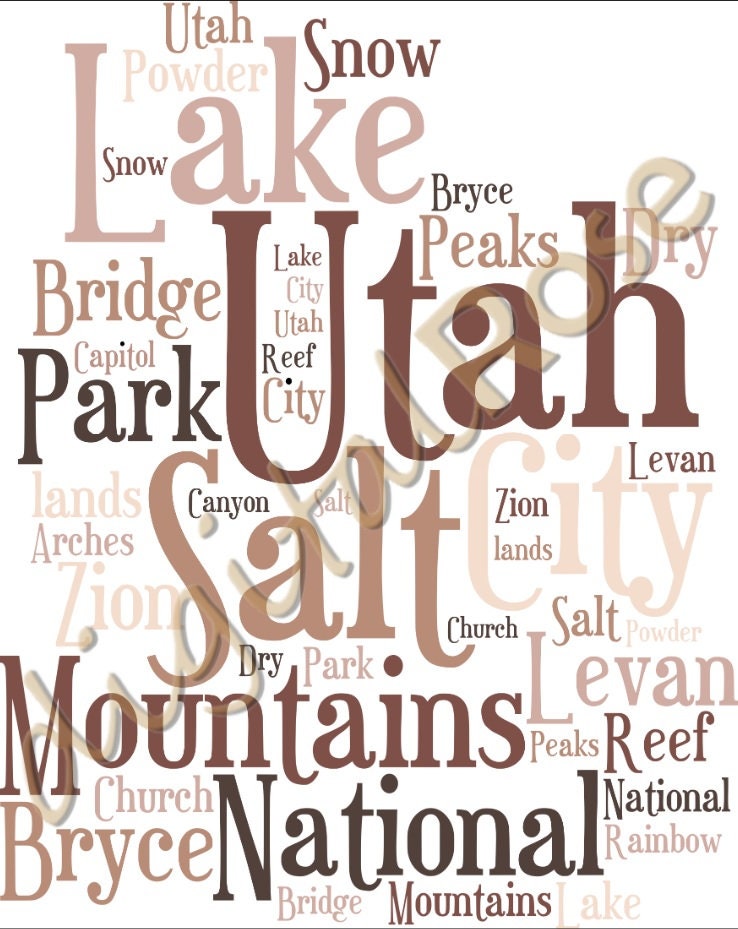 Digital US States, Utah - Word Cloud Art, Wordle, Word Cloud ...