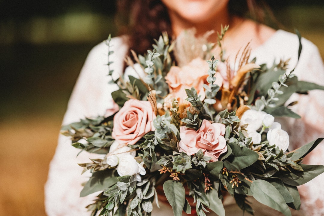 Boho Dusty Rose Flowers, Rustic Bouquet Mauve Wedding Bouquet, Pink ...