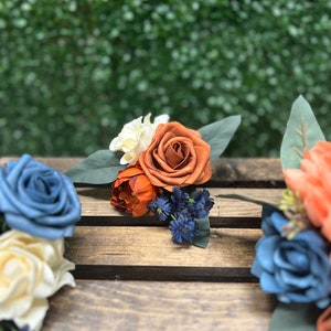 Terracotta, Slate Blue, and Ivory Flower Arrangements, Small Flower ...