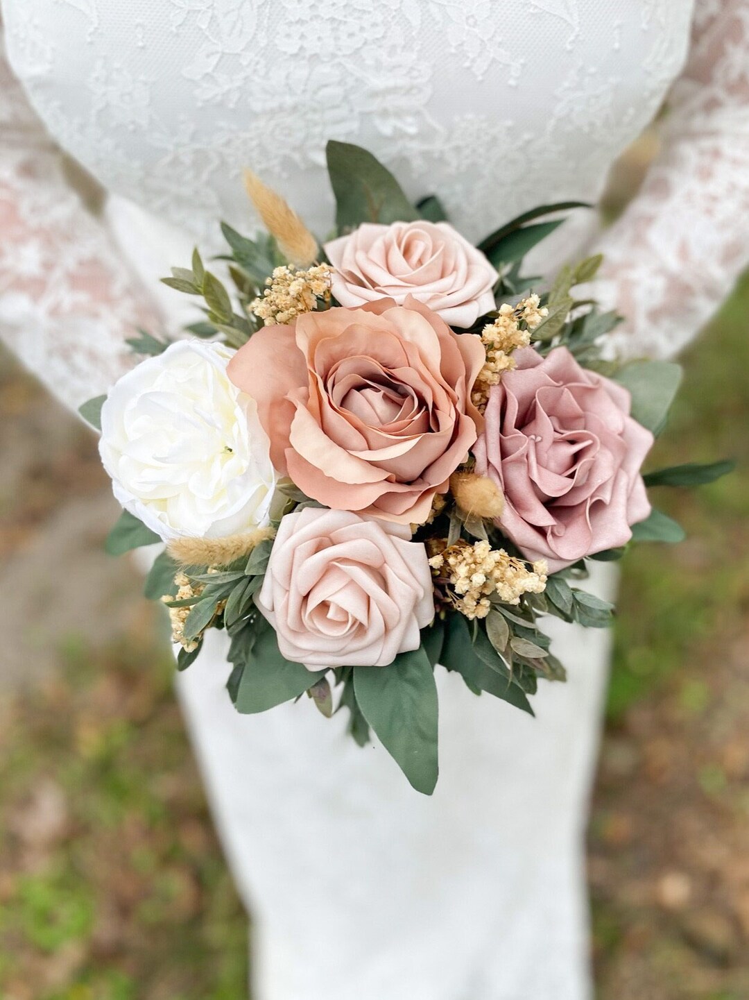 Boho Dusty Rose Flowers, Rustic Bouquet Mauve Wedding Bouquet, Pink ...