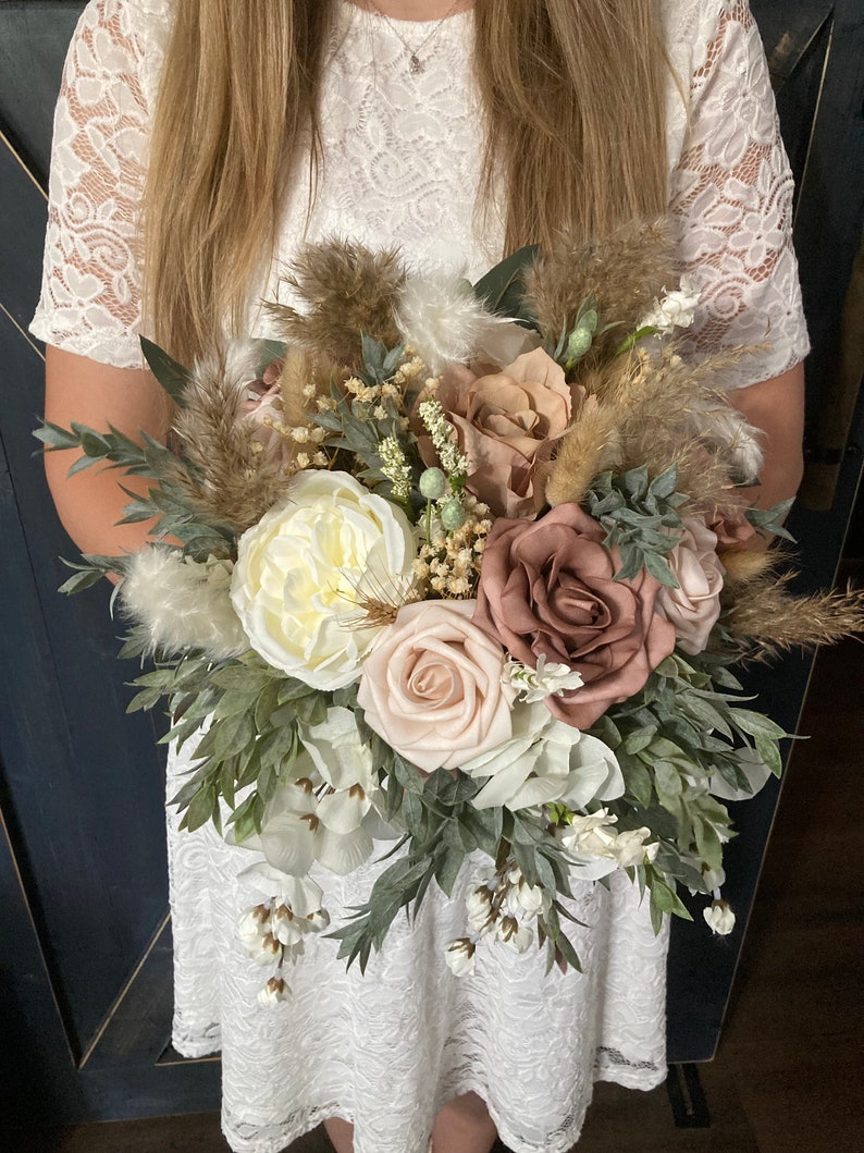 Boho Dusty Rose Flowers Rustic Bouquet Mauve Wedding Bouquet - Etsy