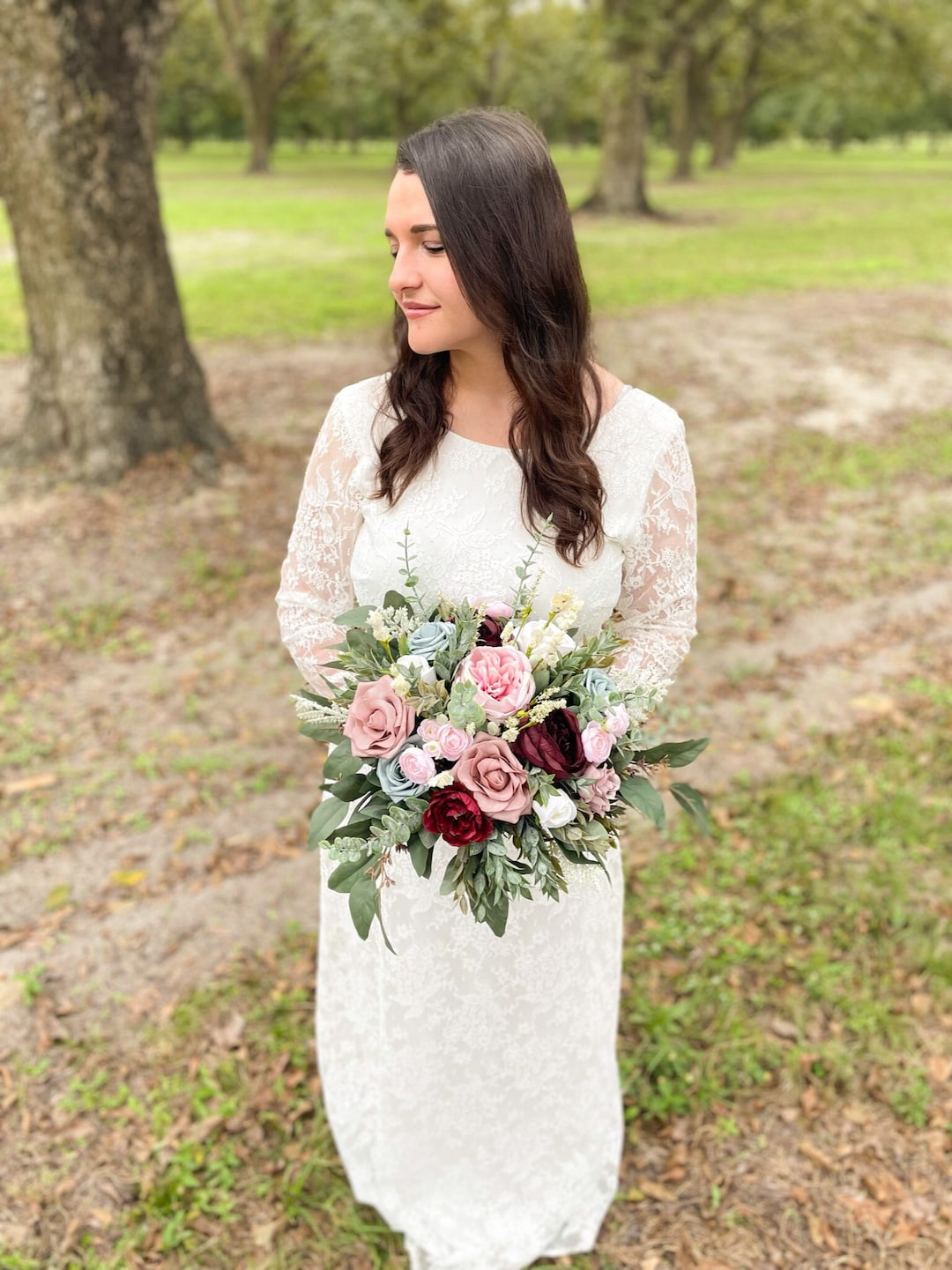 Dusty Rose, Dusty Blue, and Burgundy Flowers, Mauve Wedding Bouquet ...